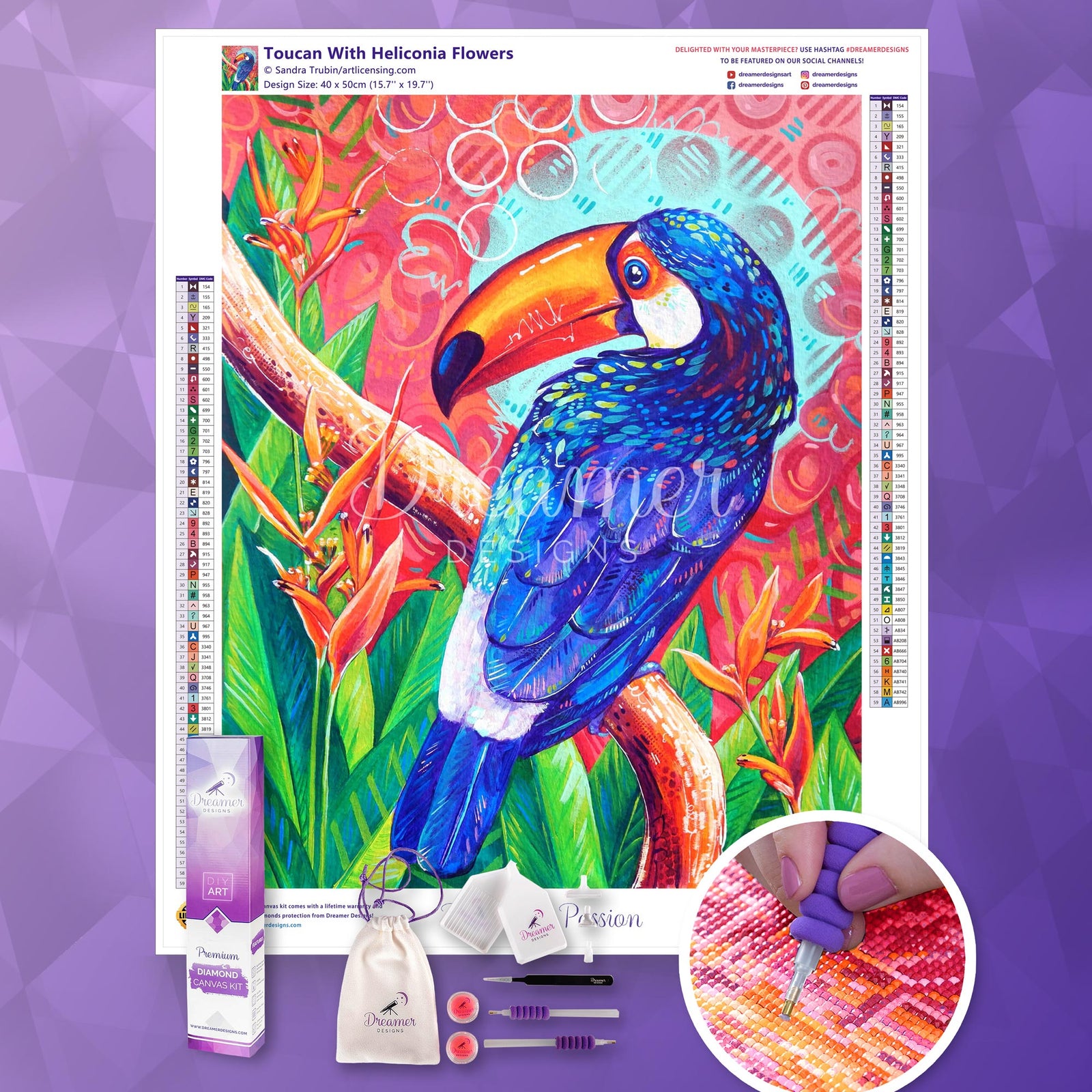 Toucan With Heliconia Flowers Diamond Painting Kit - Dreamer Designs