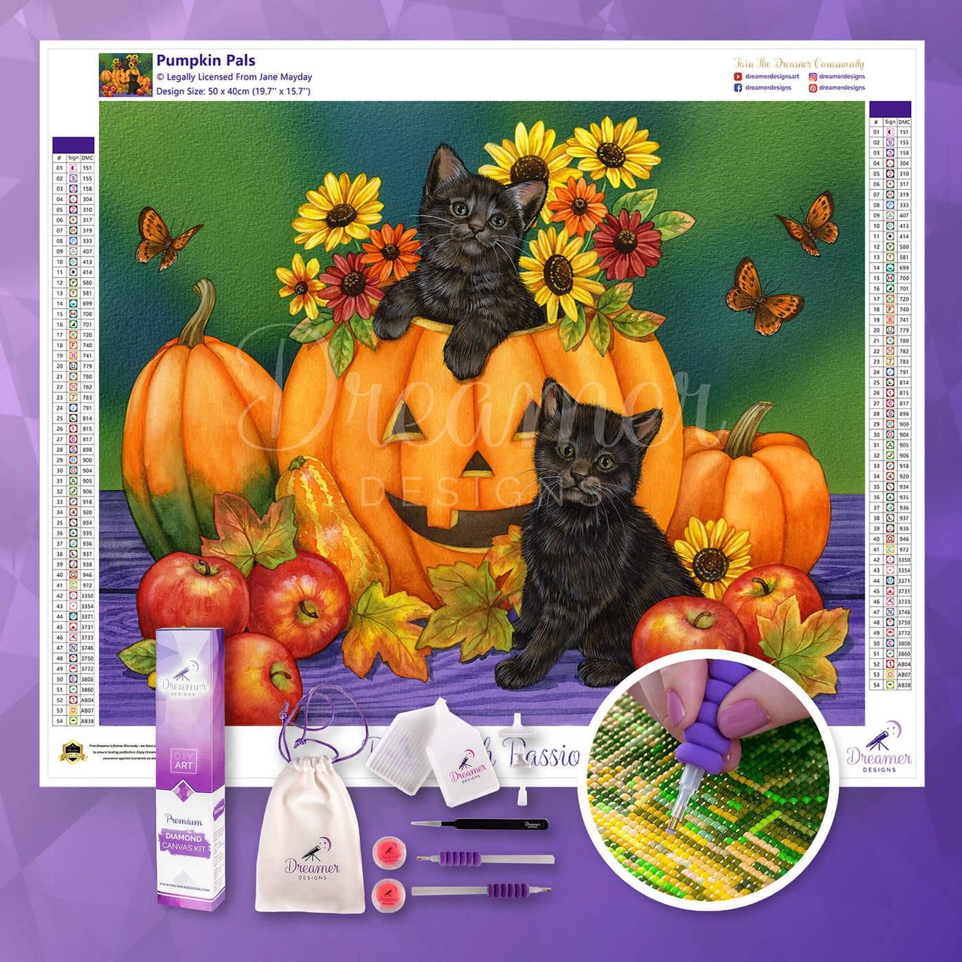 Pumpkin Pals Full Coverage Diamond Art Kit - Dreamer Designs
