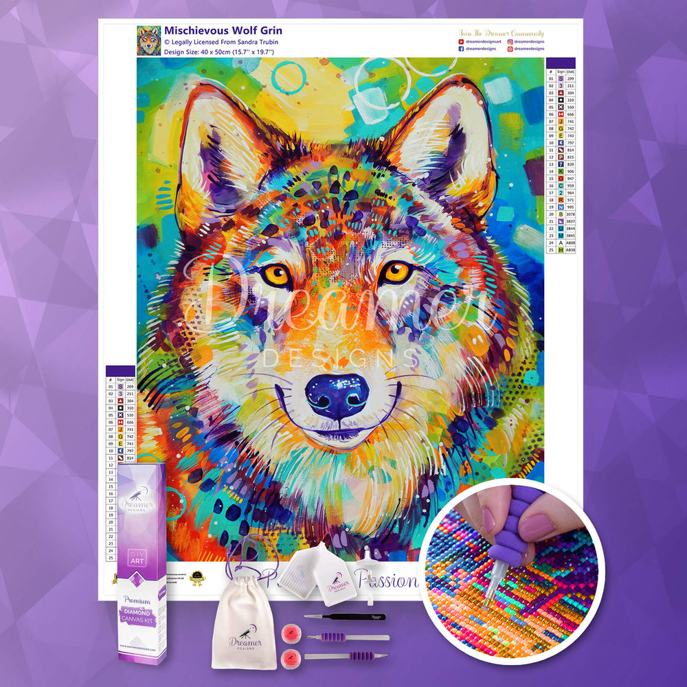 Mischievous Wolf Grin Diamond Painting Kit - Dreamer Designs