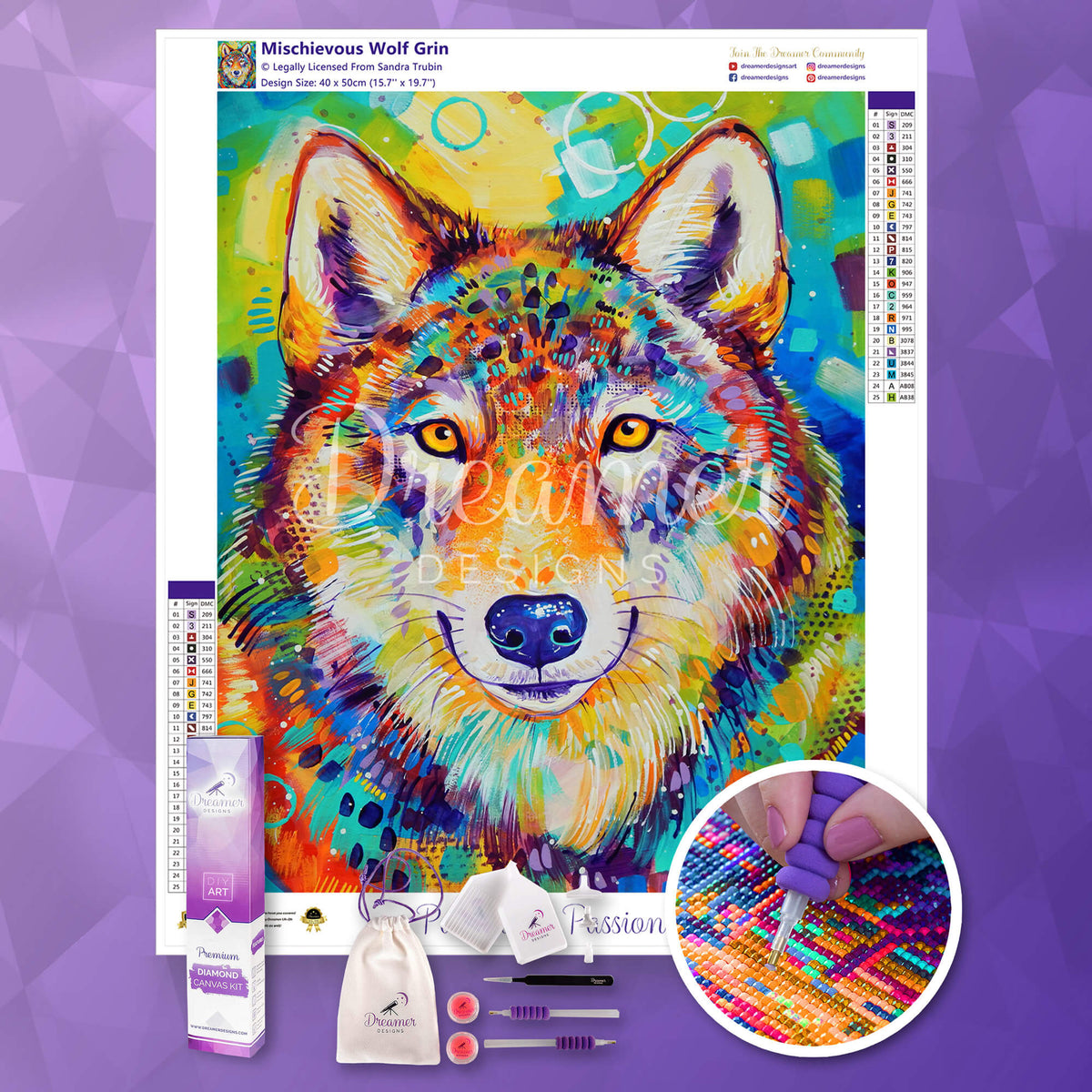 Mischievous Wolf Grin Diamond Painting Kit - Dreamer Designs
